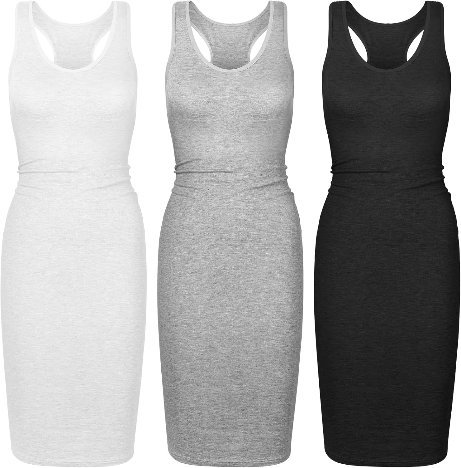 3 Pcs Women's Sleeveless Racerback Tank Ruched Bodycon Sundress Extra ...