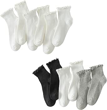 Amazon.com: Hstyle 12 Pairs Ruffle Socks Women, Ruffle Turn-Cuff Casual ...