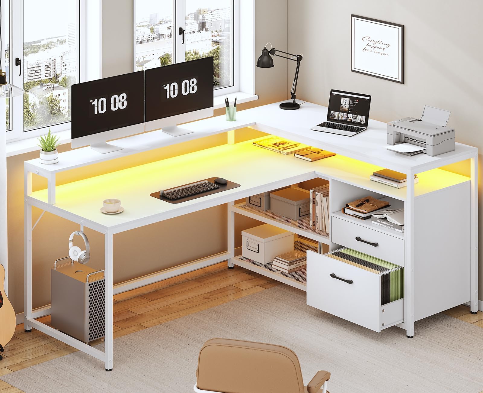Amazon.com: AODK 61 Inch L Shaped Computer Desk with Drawers, Corner ...