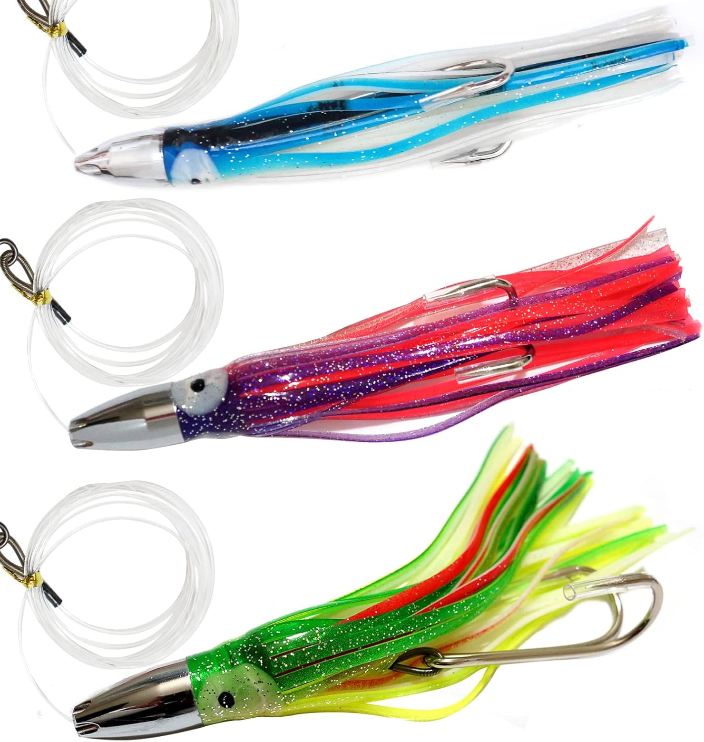 Amazon.com : 3pcs 3-Color Fish WOW! 7" Bullet Jet Head Squid Rig ...