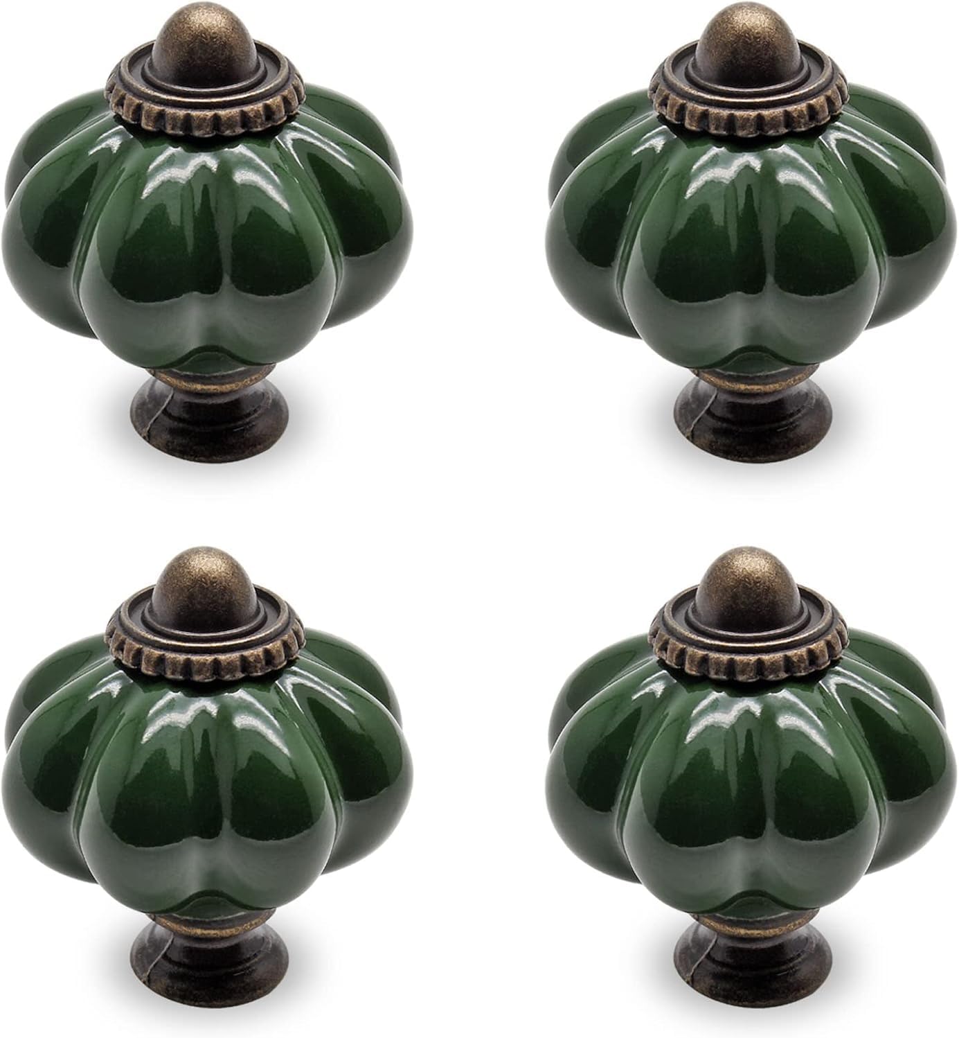 Eledabra Dark Green Pumpkin Knobs, Vintage Ceramic Cabinet Knobs ...