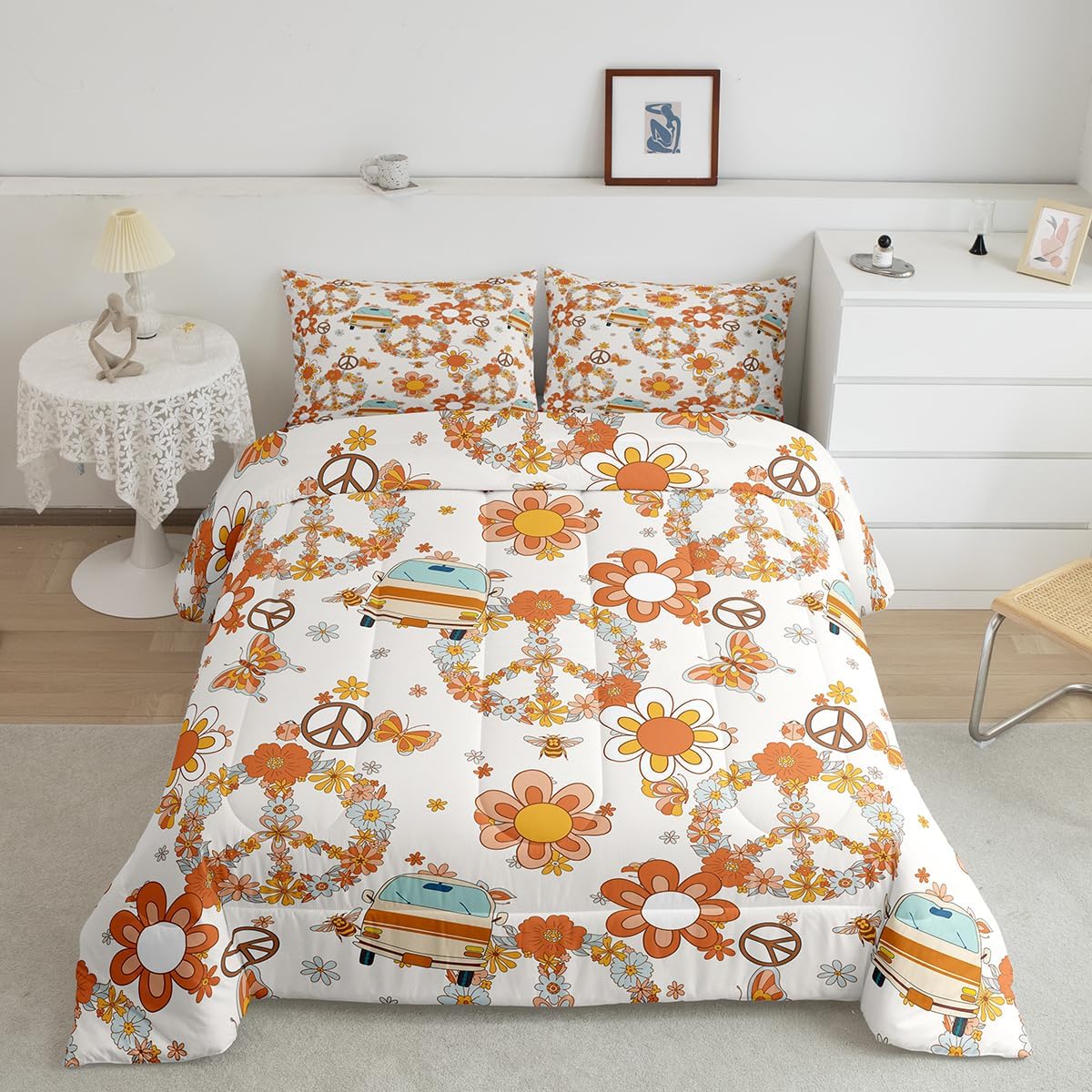 Amazon.com: Erosebridal Groovy Comforter Set Twin Size Girls 70s Retro ...
