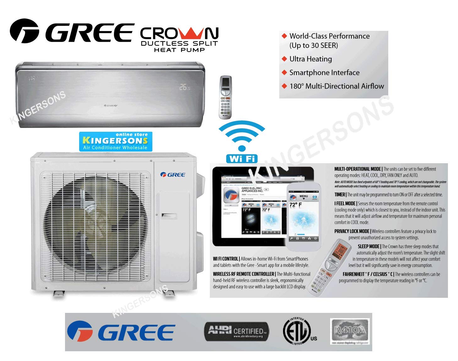 Buy Gree- 3/4 Ton 9000 BTU Cooling Heating - Ductless Split AC Wall Air ...
