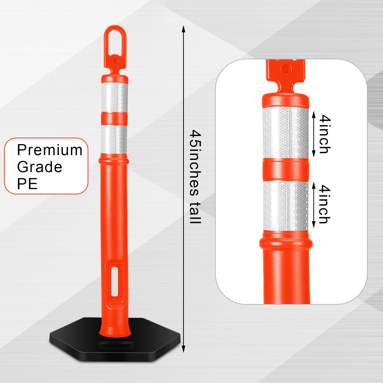Geetery 3 Pcs Traffic Delineator Posts 45'' Delineator Safety Cone Post ...
