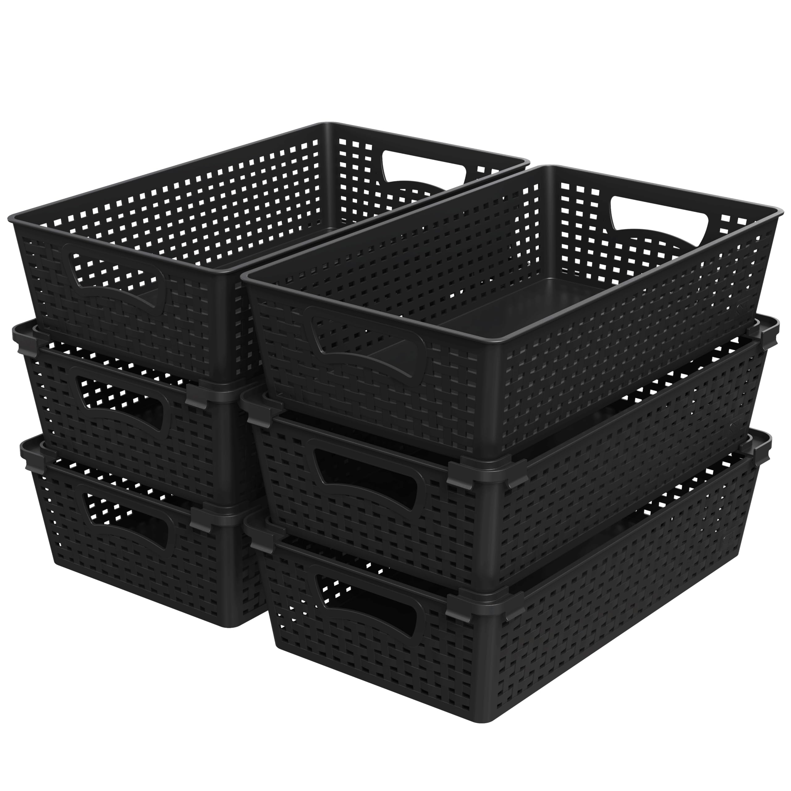 Amazon.com: Simple Houseware Stackable Plastic Woven Basket Organizer ...