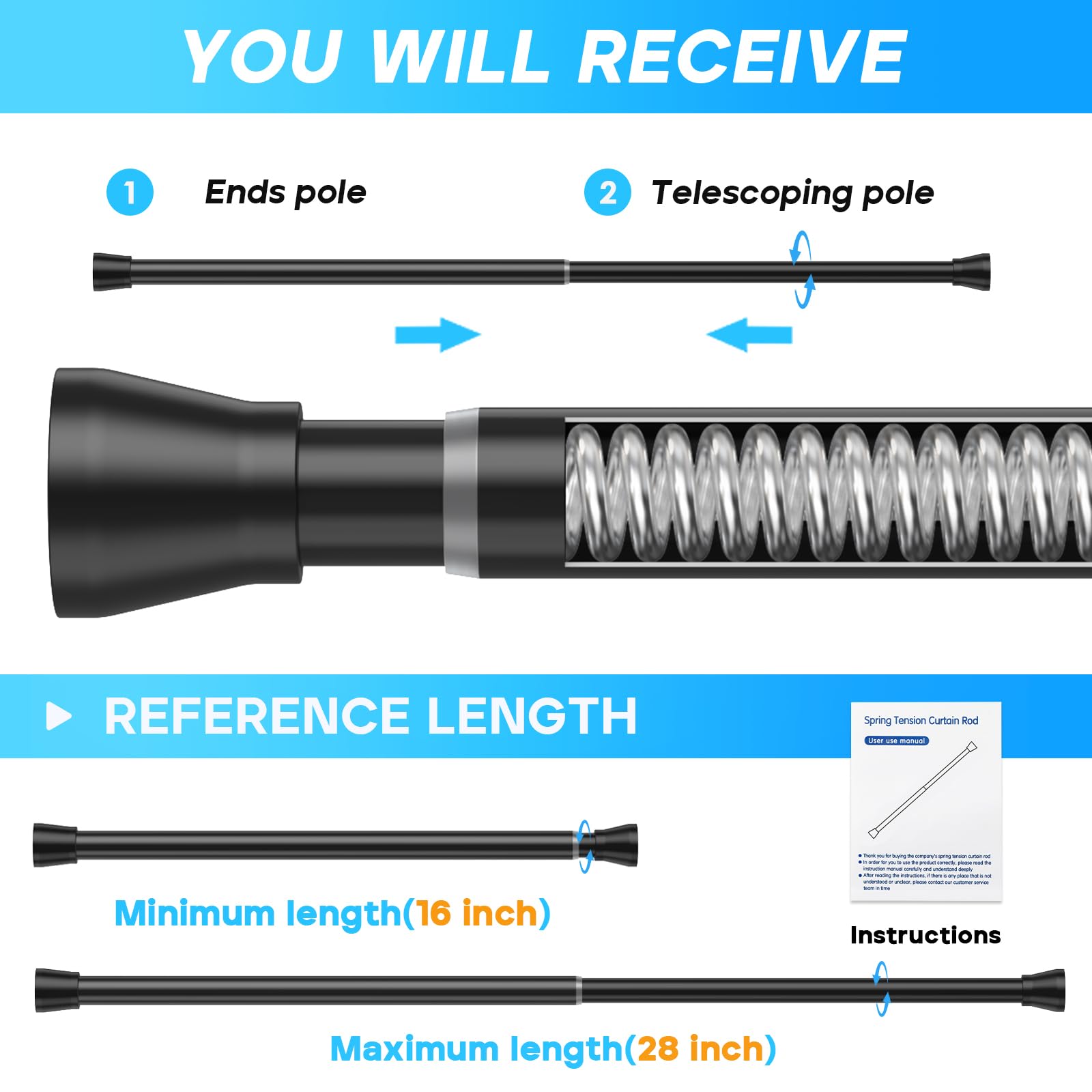 Snapklik.com : Zipglo Small Tension Rods 18 To 28 Inches Curtain Rods ...