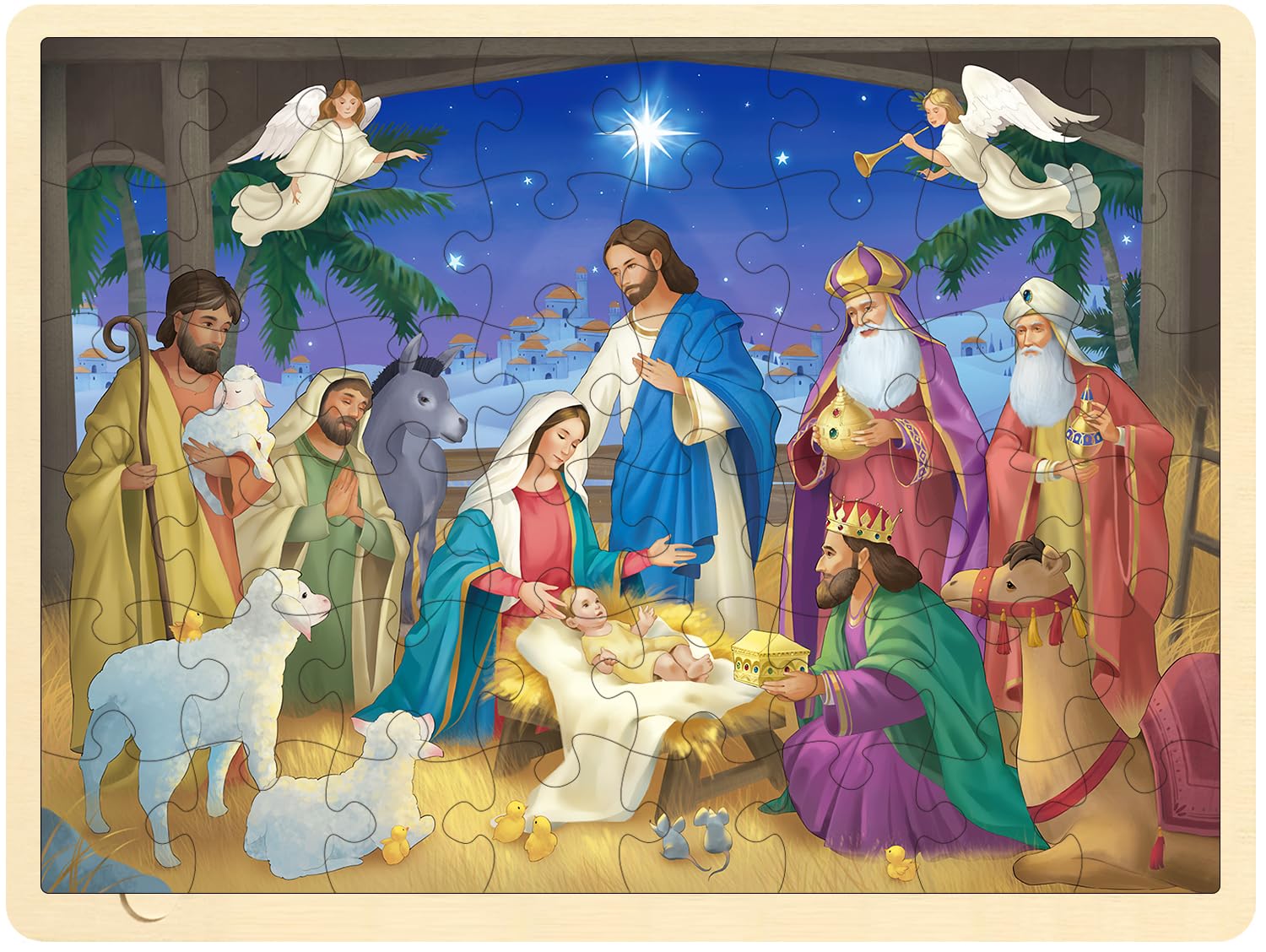 Amazon.com: MoinKidz Wooden Nativity Puzzle, 48 Piece Puzzles for Kids ...