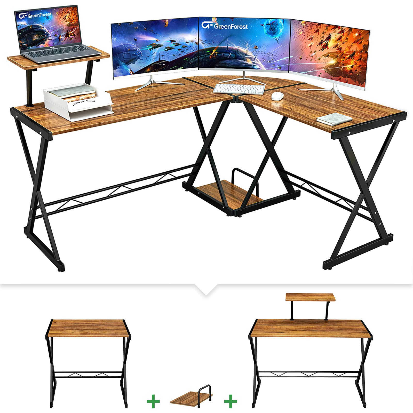 GreenForest L Shaped Desk 64 Inch Large Size Reversible Corner Computer Desk With Movable Shelf greenforest-l-shaped-desk-64-inch-large-size-reversible-corner-computer-desk-with-movable-shelf