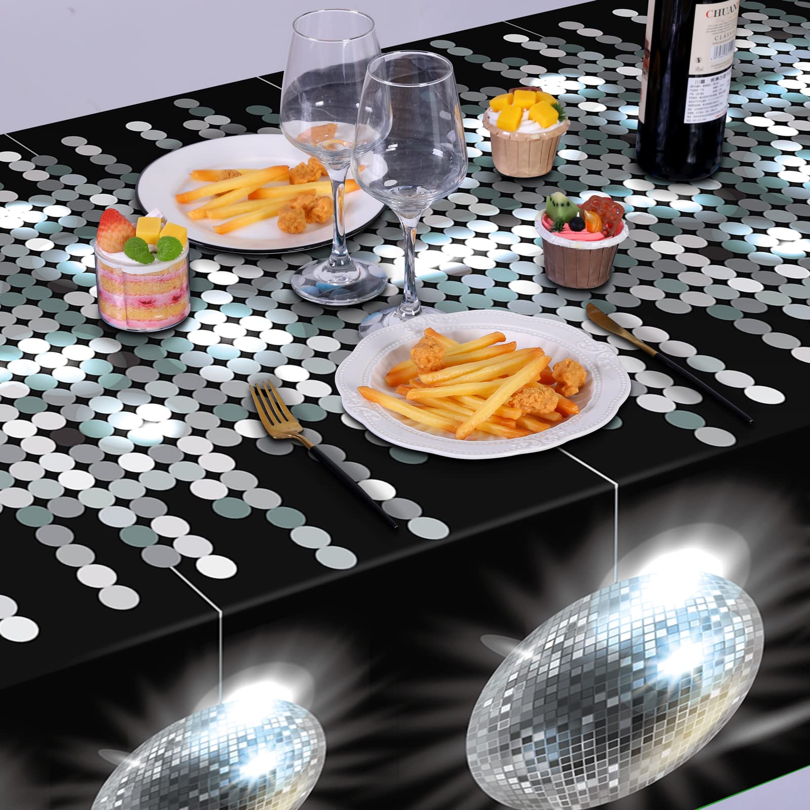 Snapklik.com : Durony 2 Pieces Silver Disco Tablecloth 54 X 108 Inch ...