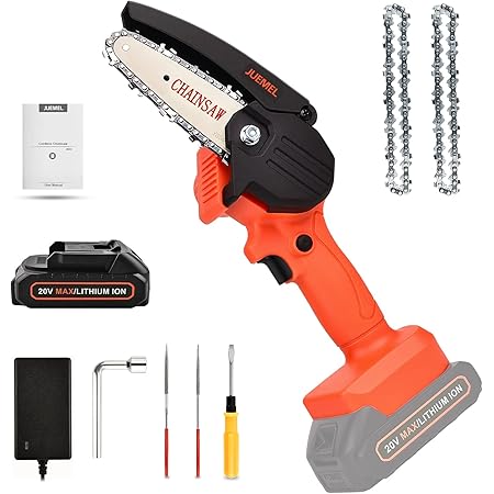 Amazon.com: 20V Cordless Mini Chainsaw, JUEMEL 4-Inch Portable Handheld ...