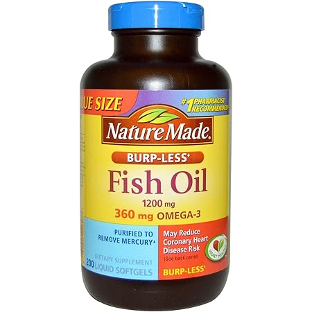 Amazon.com: Nature Made Burp-Less Fish Oil 1200mg, 360mg Omega-3 ...