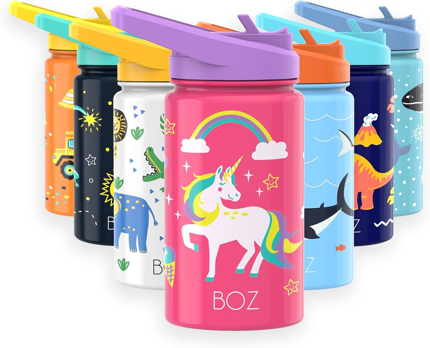 Amazon.com: BOZ Kids Water Bottle for School with Straw Lid, Stainless ...