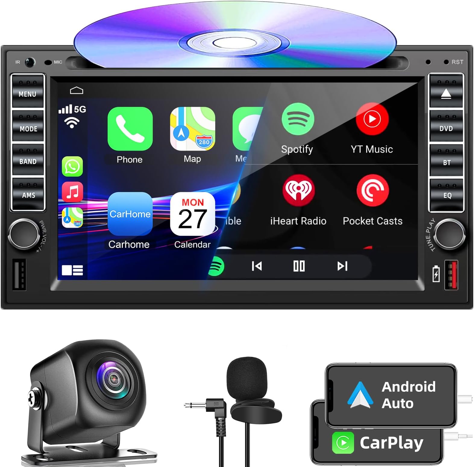 Amazon.com: Double Din Car Stereo with Carplay&Android Auto,7 Inch HD ...