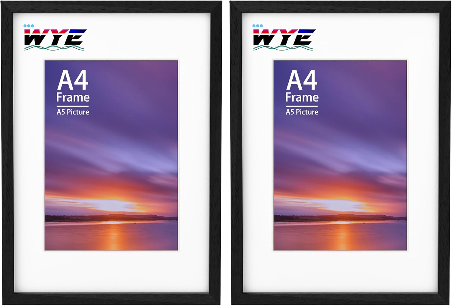 wyewye A4 Frame Wooden Set of 2, A4 Photo Frames with A5 Mount, A4 ...