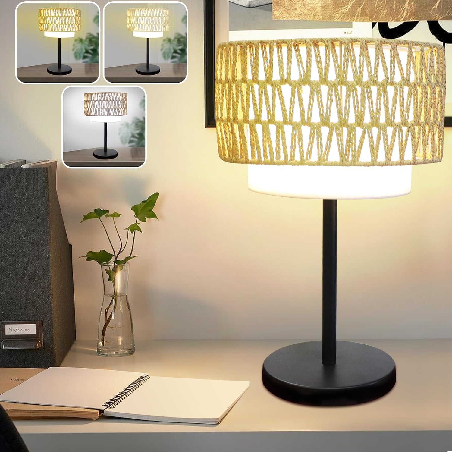 HegangNiu Bedside Table Lamp with 3 Color Temperatures,Boho Standing ...