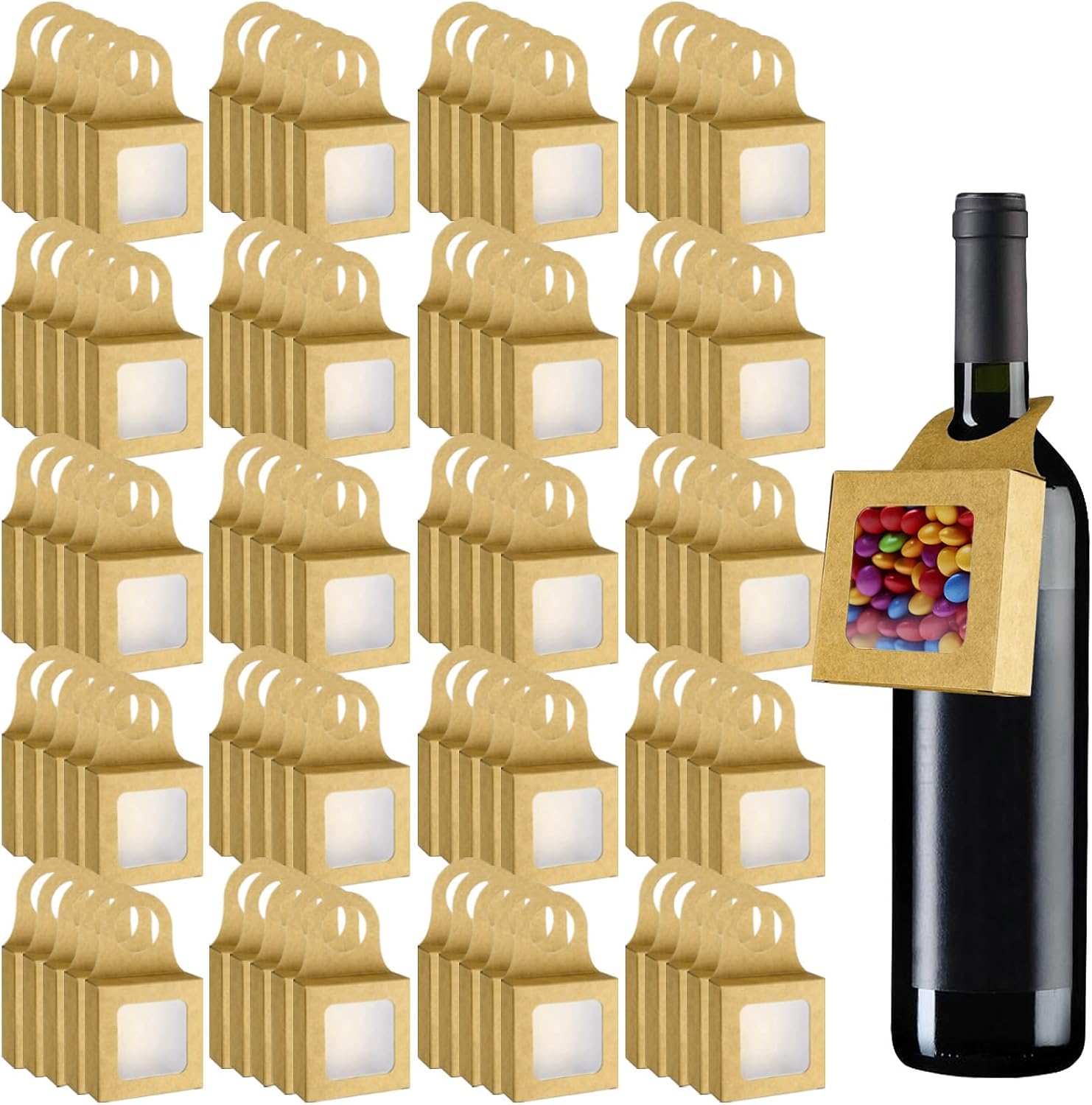 Amazon.com | 100PCS Kraft Paper Wine Box, Hanging Foldable Wine Bottle ...