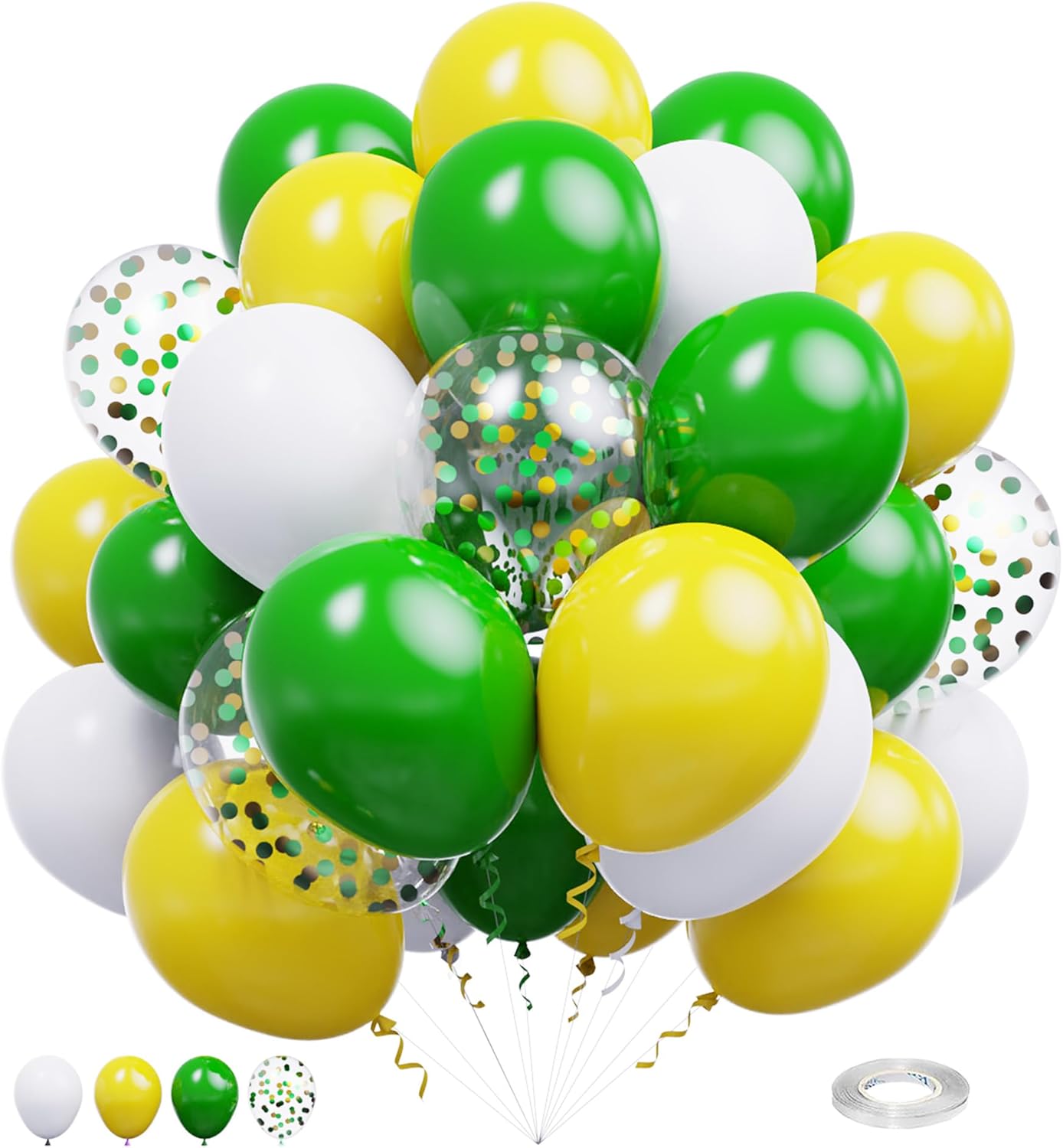 Amazon.com: 12 Inch Matt Green Yellow White Confetti Balloons - Latex ...