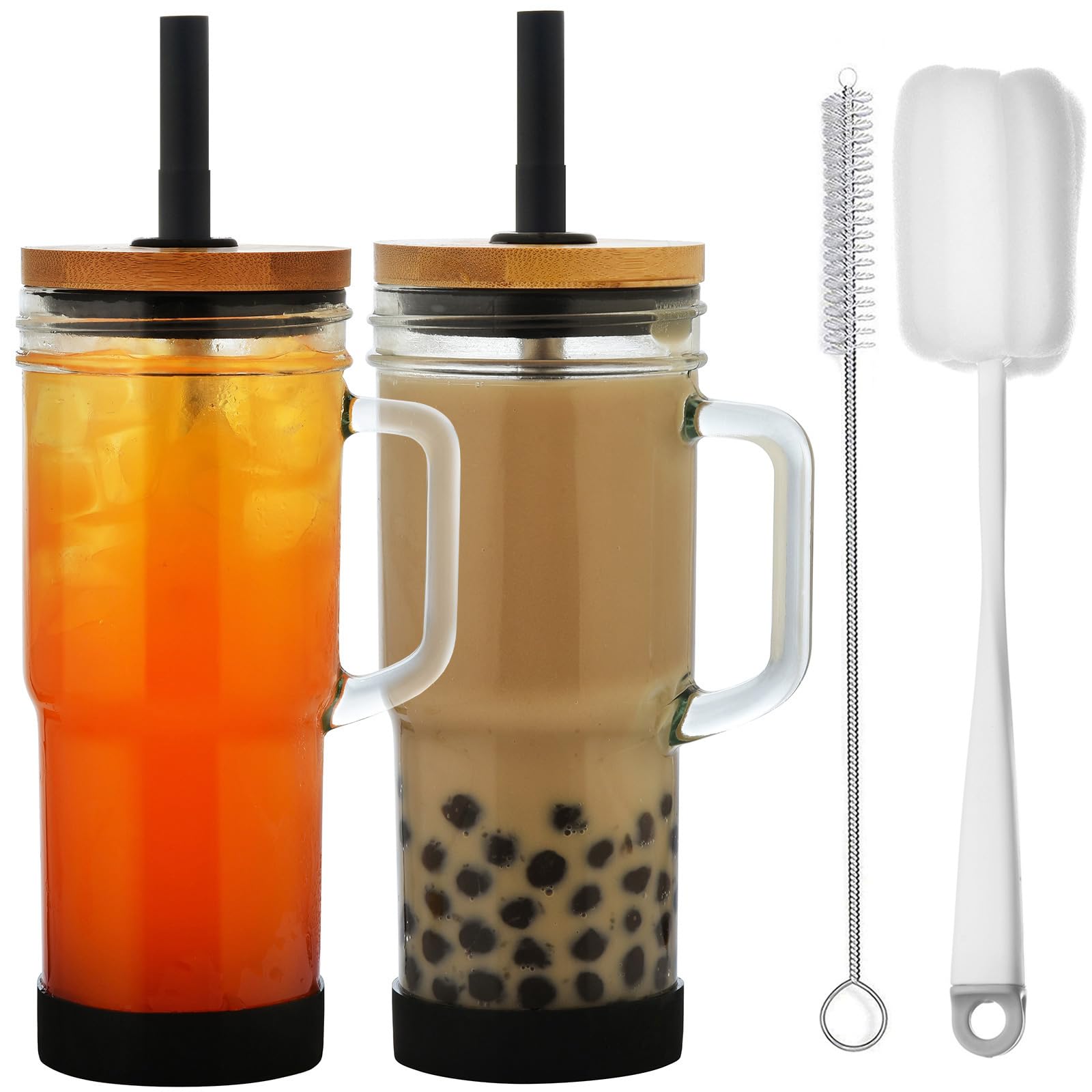 Amazon.com: ALINK Glass Cups with Lids and Straws, 24 oz Mason Jar ...