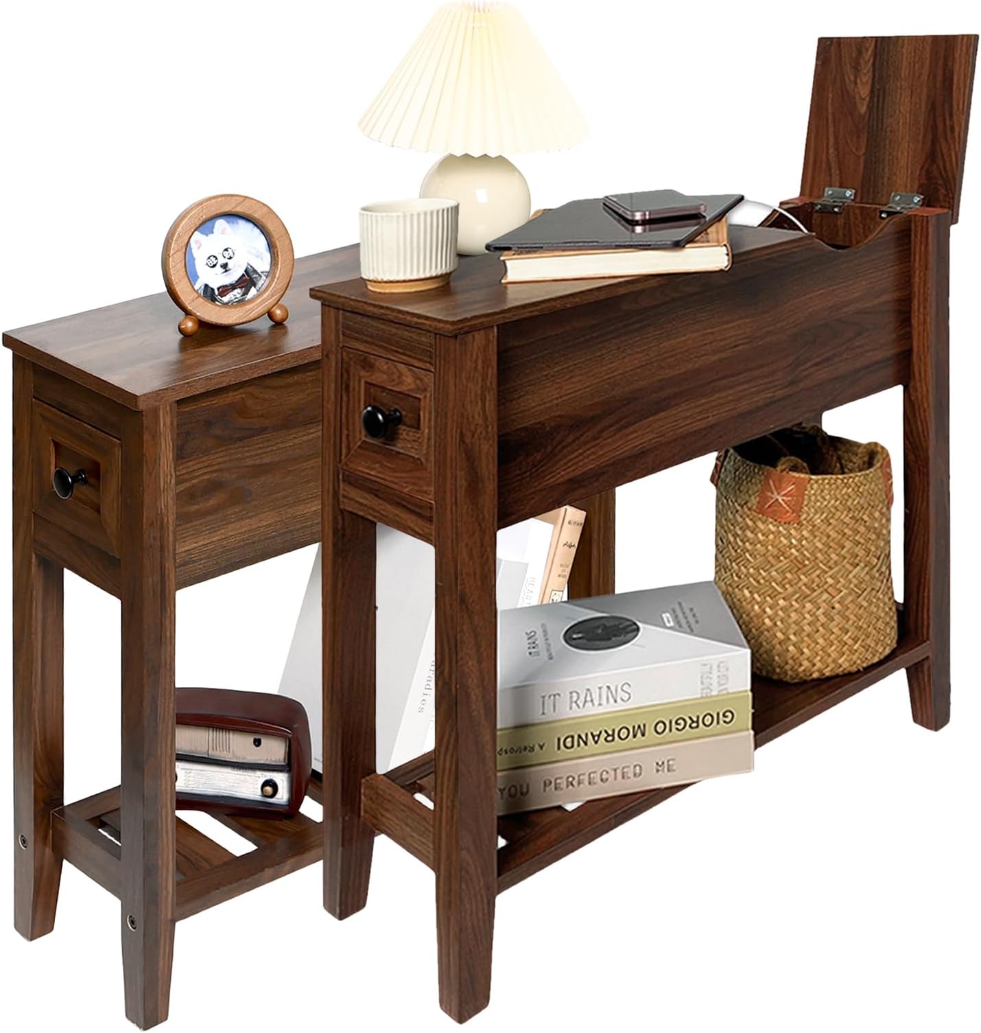 Amazon.com: LUSUOWLZ Chairside Narrow End Table with Drawer & Narrow ...