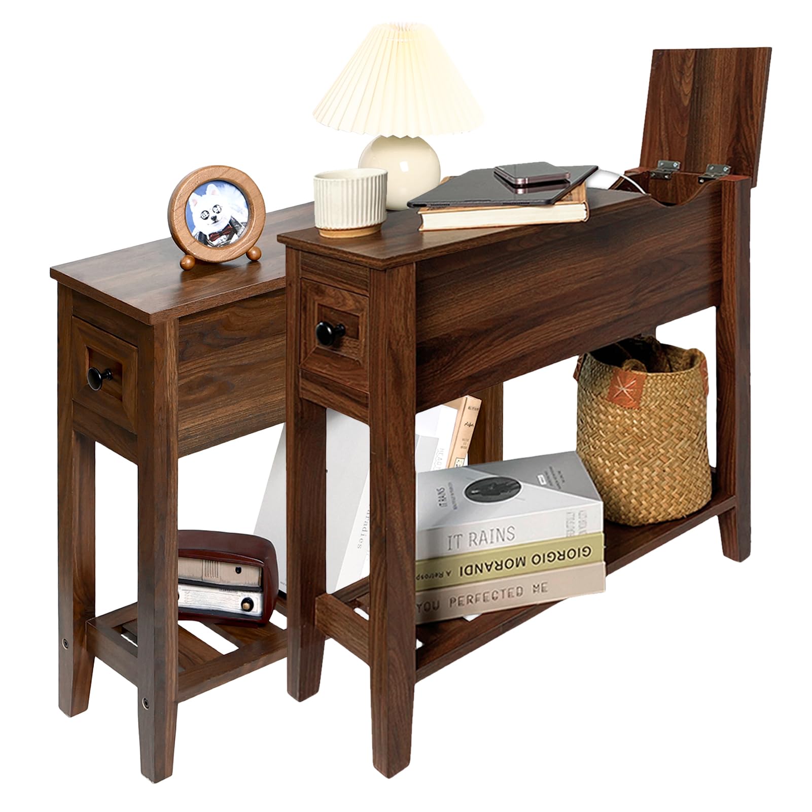 Amazon.com: LUSUOWLZ Chairside Narrow End Table with Drawer & Narrow ...