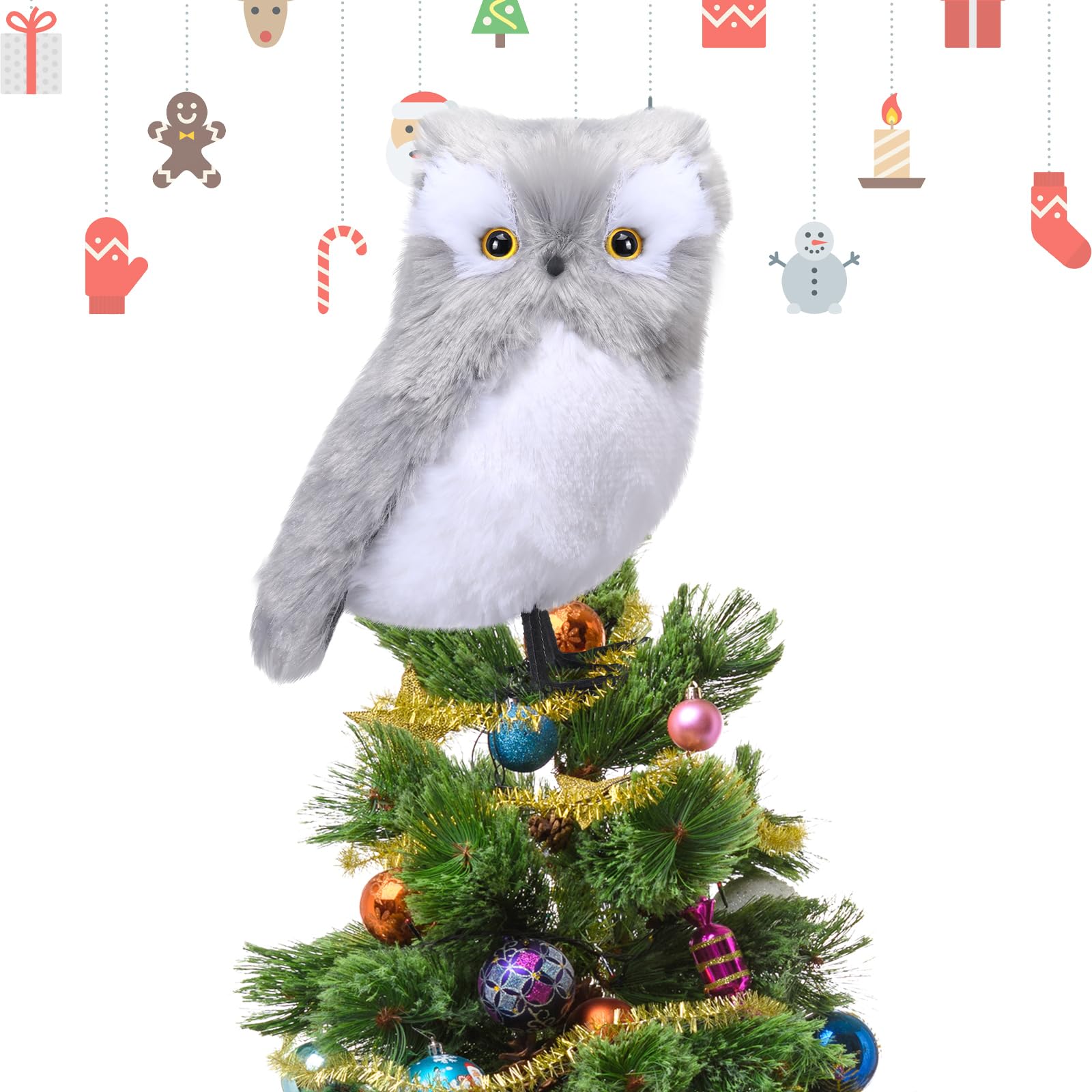 Amazon.com: Motionchic 10 Inch Furry Owl Ornaments Christmas Tree ...