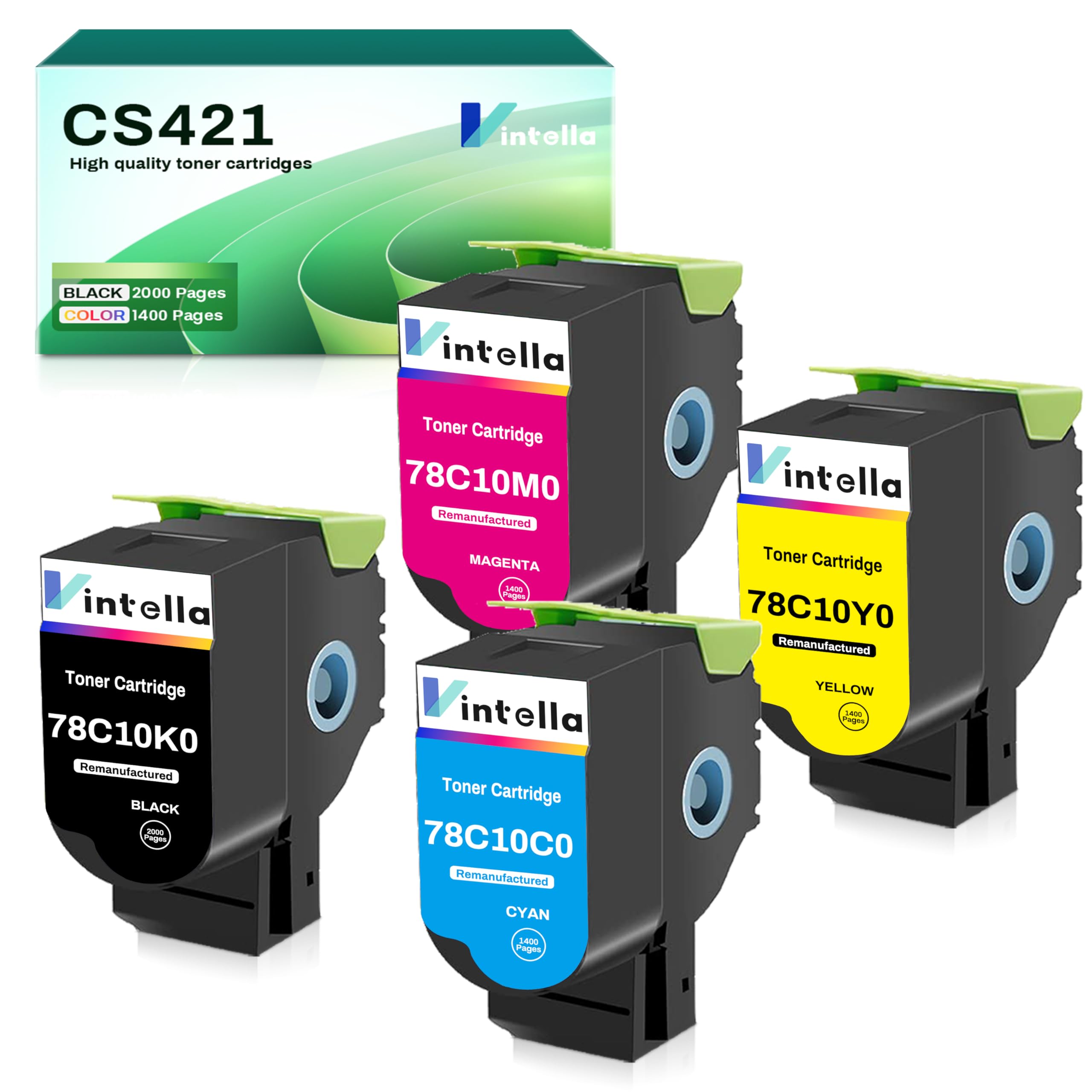 Amazon.com: Vintella CS421 Toner Cartridge (BK 2000 Pages, C/M/Y 1400 ...