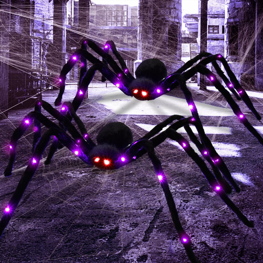 Amazon.com: 2 Pack Halloween Spider Decorations 5FT Light Up Giant ...