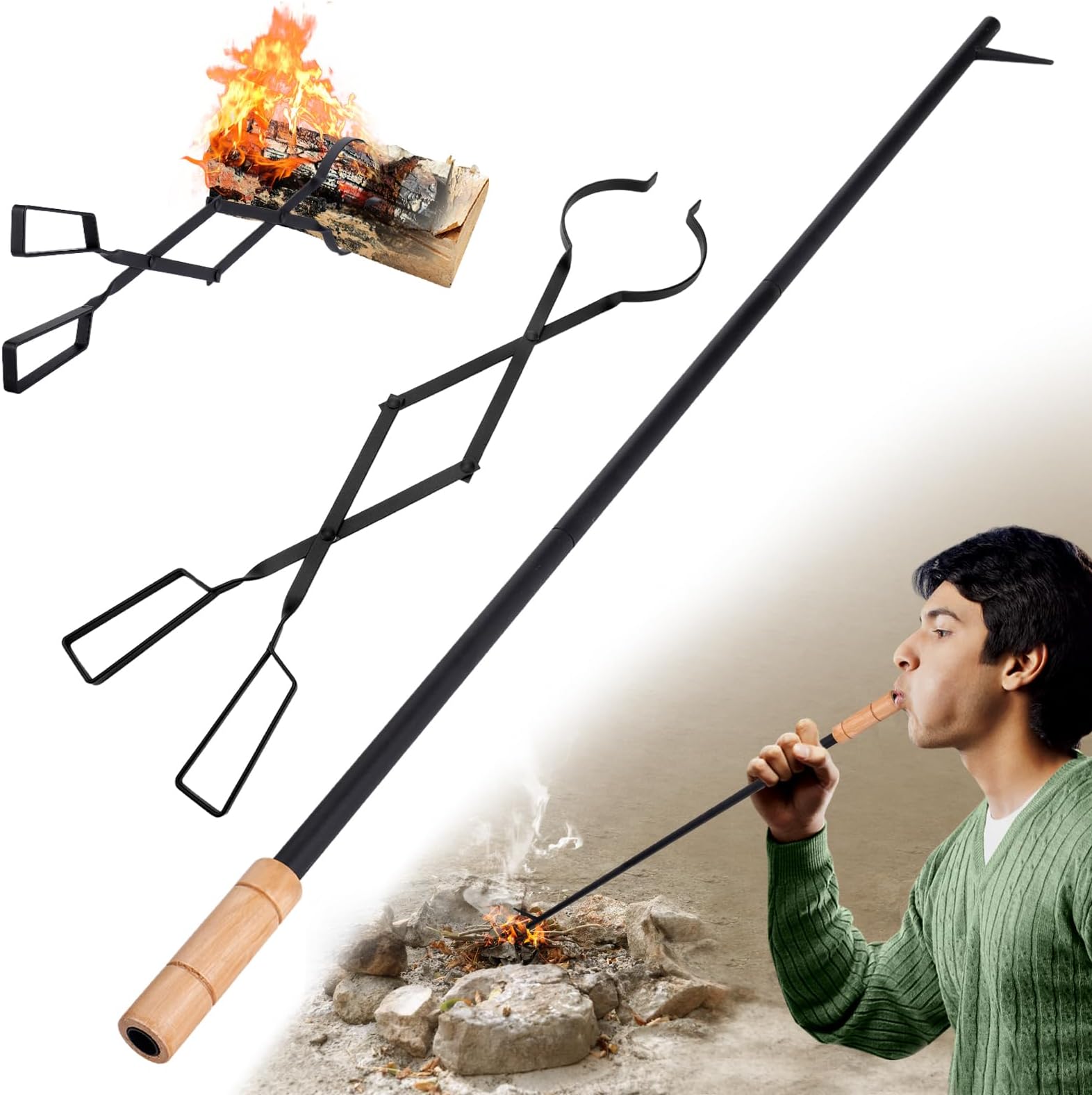Amazon.com: 45in Extra Long Fire Poker - Blow Poke, 25in Fire Tongs ...