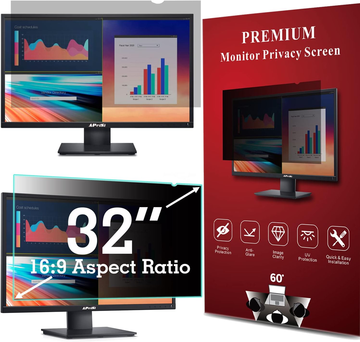 Amazon.com: ZCAZY 24 Inch Monitor Privacy Screen Computer Screen ...