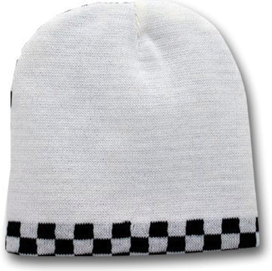 WHITE & BLACK CHECKERED REVERSIBLE SHORT BEANIE CAP SKI CAPS TOQUE at ...