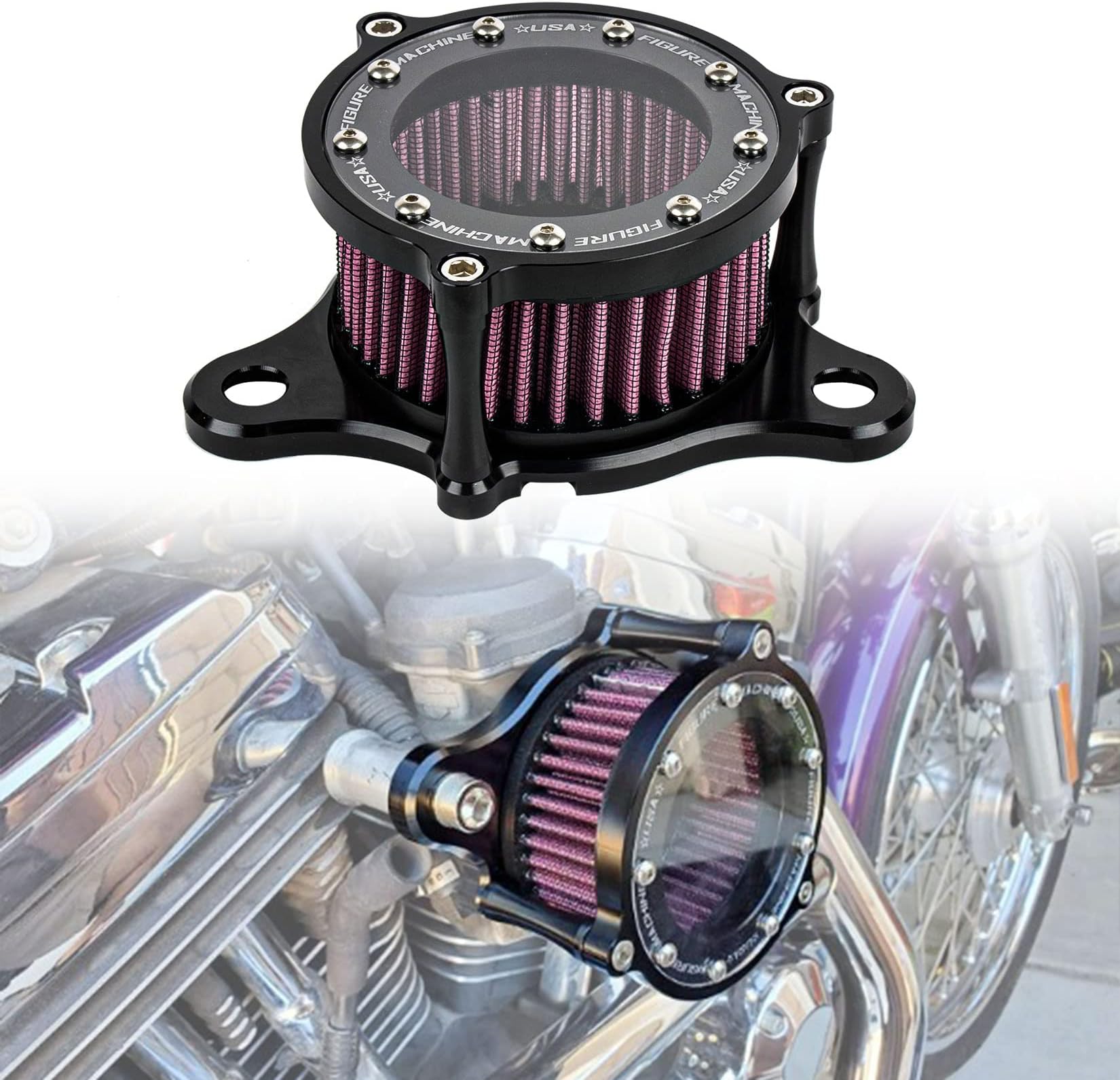 Amazon.com: PSLER Motorcycle Air Filter CNC Black Air Cleaner Intake ...