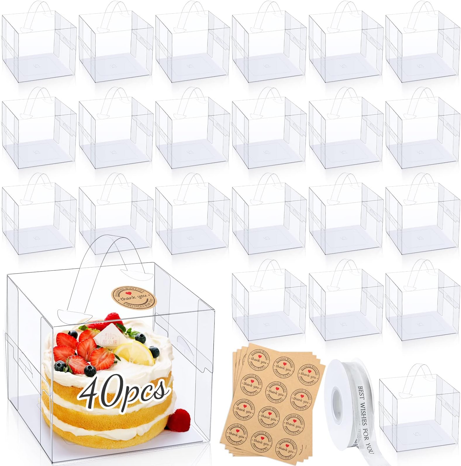 Amazon.com: 15pcs 5.9x5.9x4.7 Inches Clear Cake Boxes with Handles ...