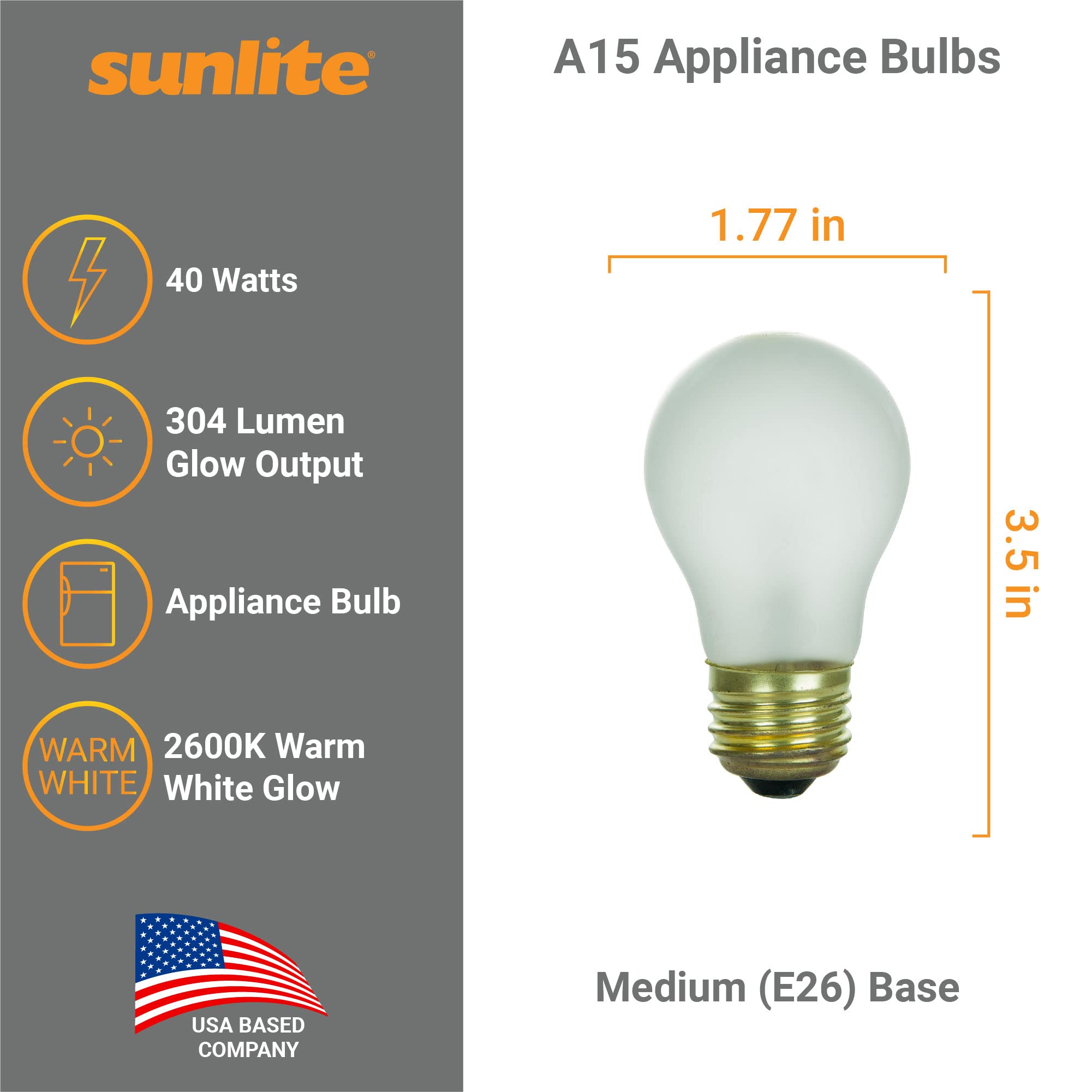 Snapklik.com : Sunlite 41625 Incandescent Appliance A15 Light Bulb, 40 ...