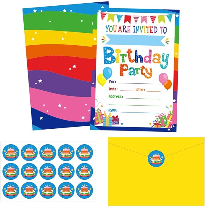 Buy 30 Pack Birthday Party Invitation Colorful Birthday Party ...