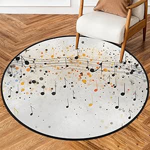 Gumuslen Musical Note Dots Round Area Rug 3ft Washable Soft Circle Rugs ...