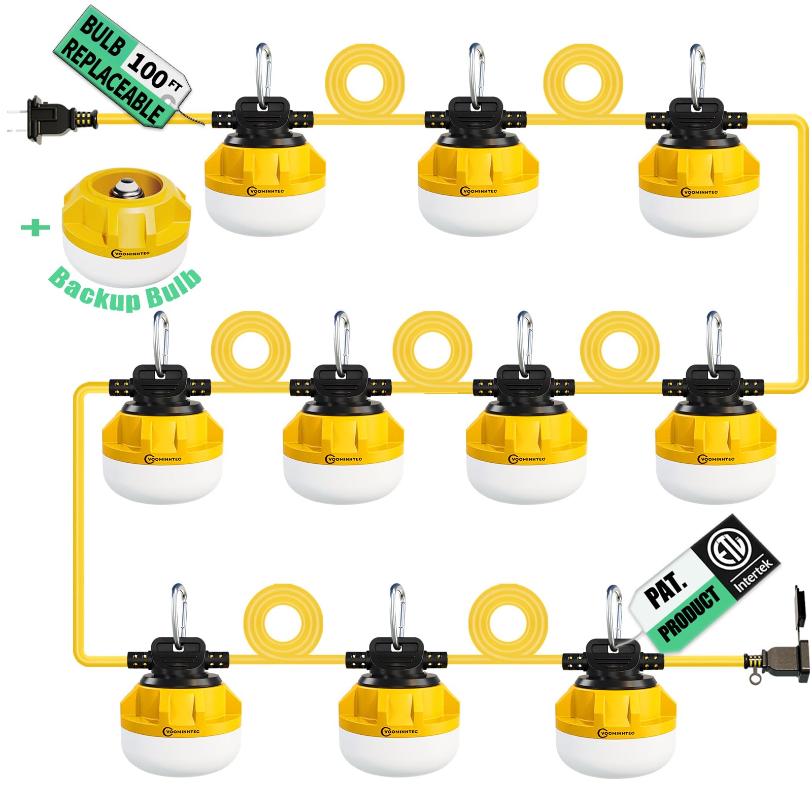 Amazon.com: voominhtec 100FT Construction String Lights 100W 13000lm ...