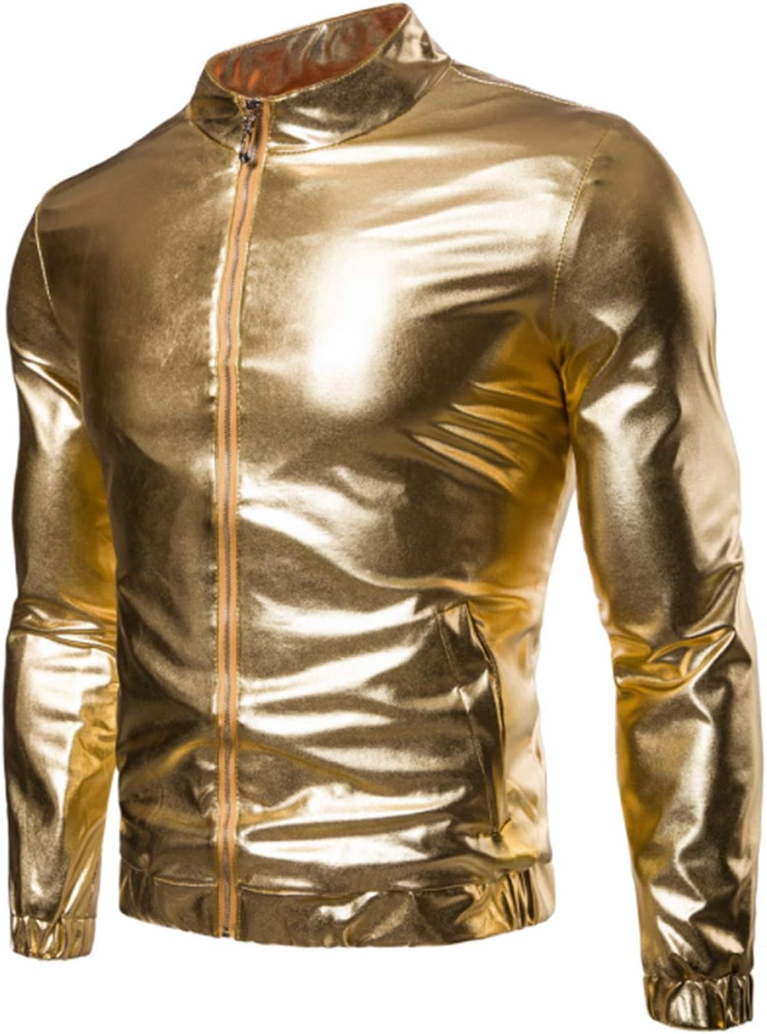 newrong Men's Metallic Shiny Disco Nightclub Style Jacket XL Gold at ...