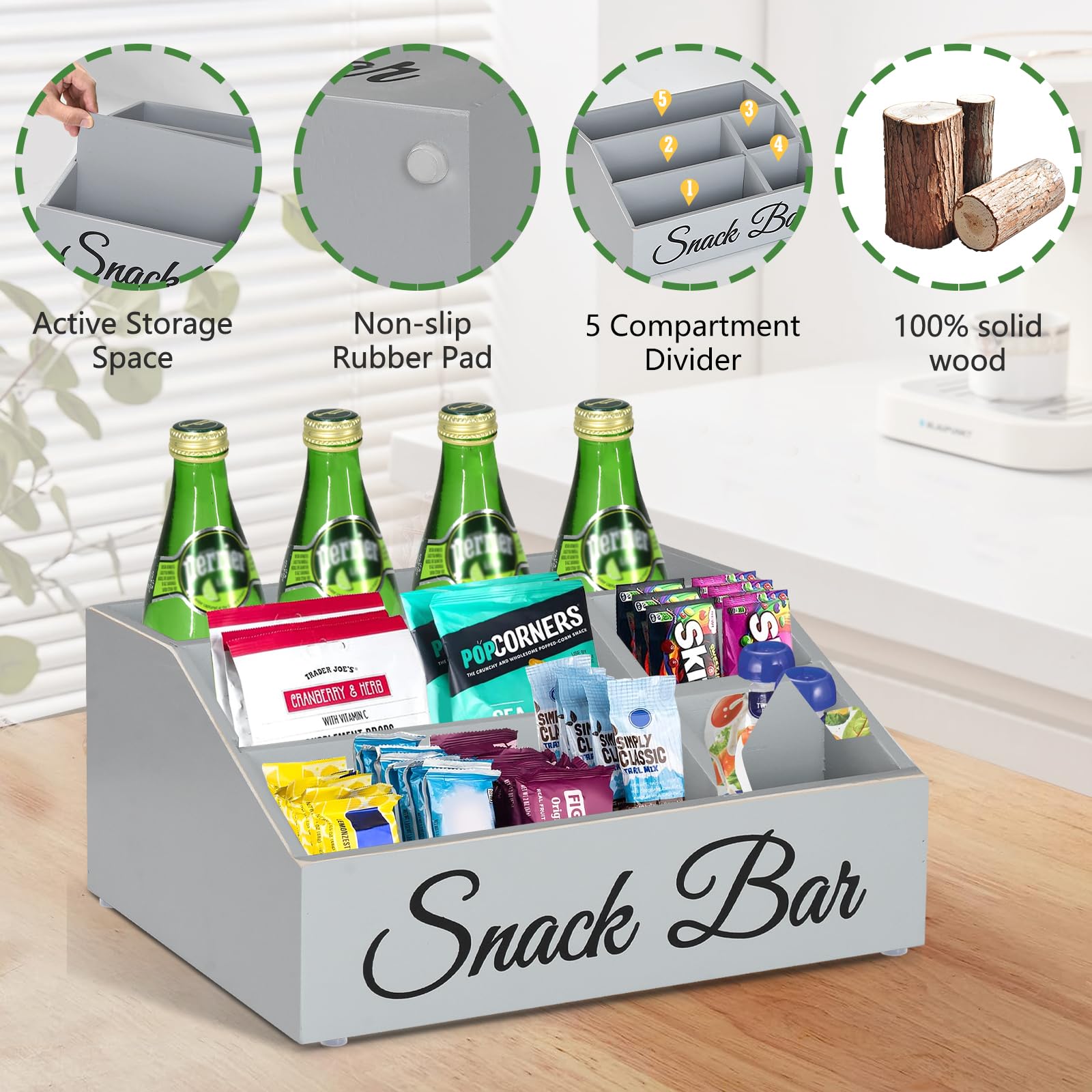 Snapklik.com : Snack Organizer For Countertop, Wooden Snack Tray And ...