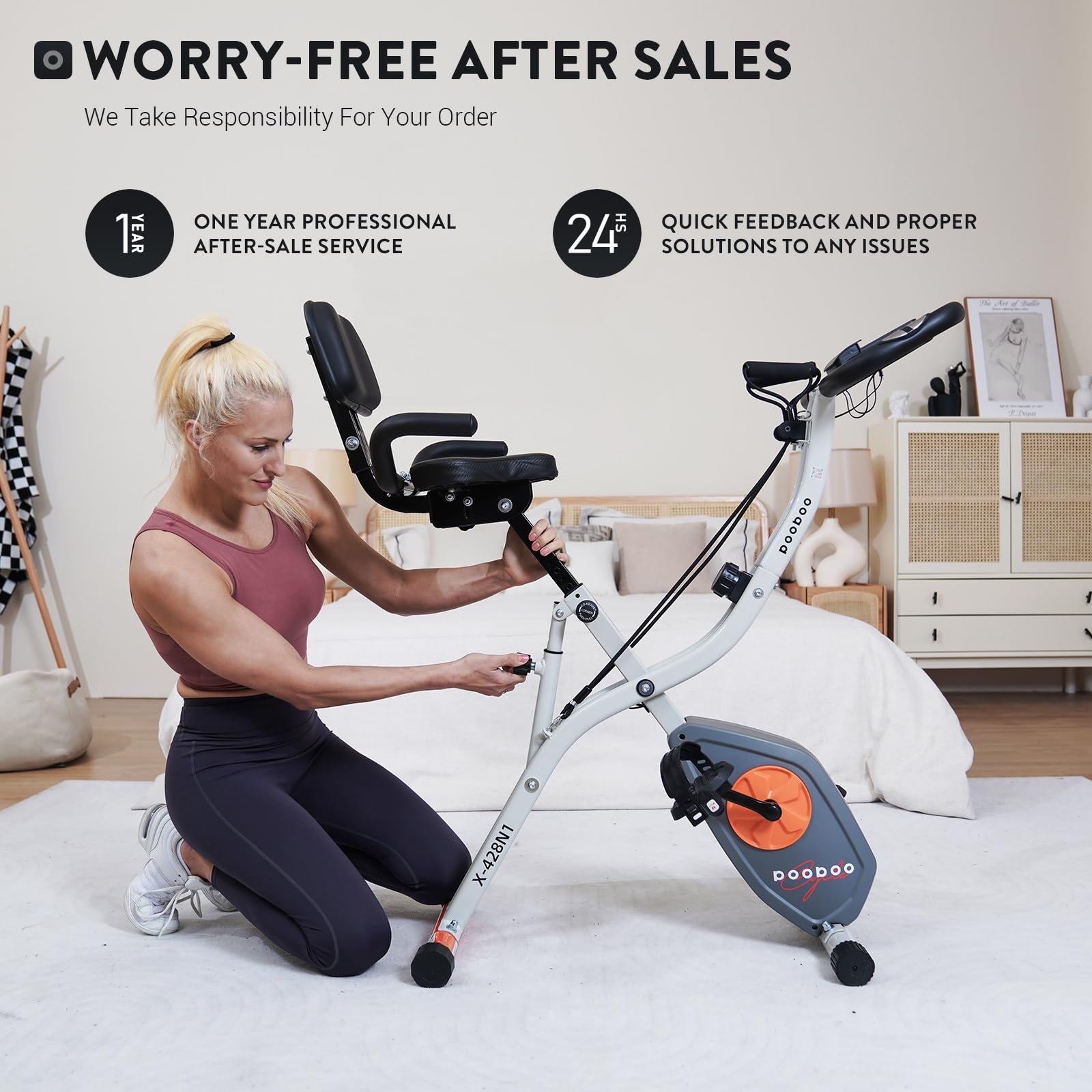 Foldable Exercise Bike, pooboo 4 IN 1 Indoor Cycling Bike Stationary ...