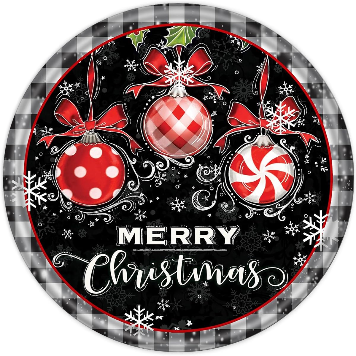 Amazon.com: Metal Round Tin Signs White and Black Merry Christmas with ...