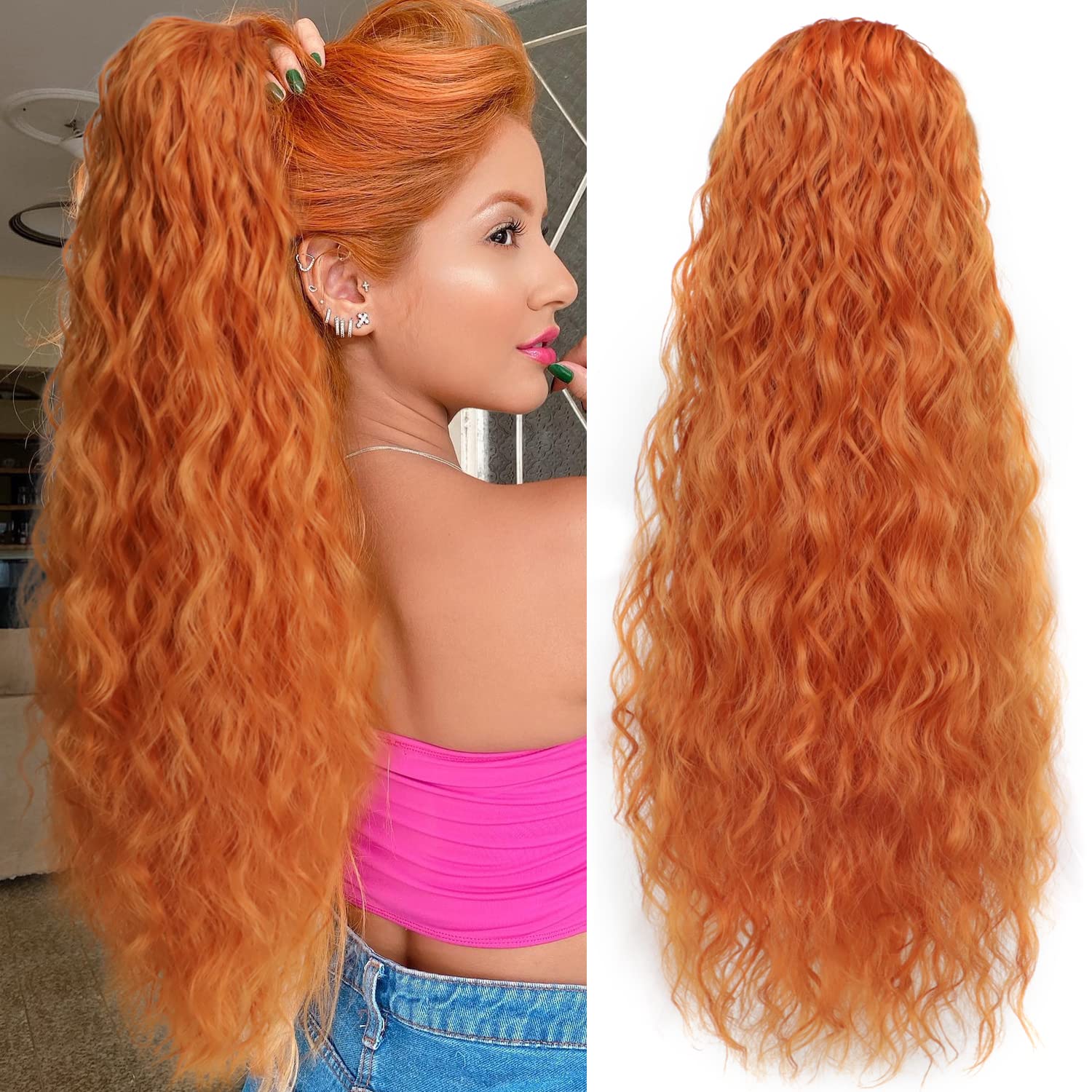 Amazon.com : VIOLET 26 Inch Long Red Copper Ponytail Extension for ...
