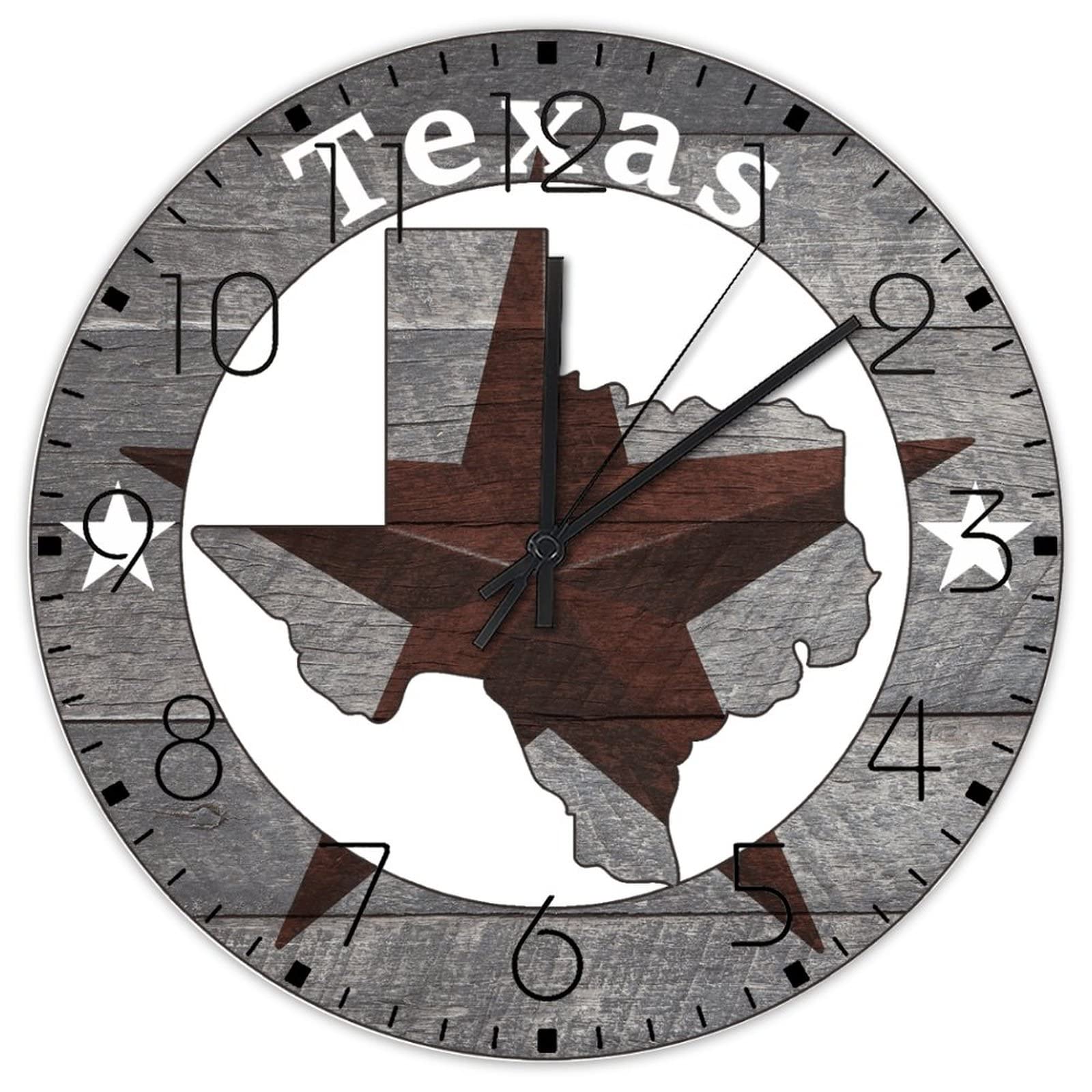 Amazon.com: Wooden Wall Clock Battery Operated Non Ticking Analog Texas ...
