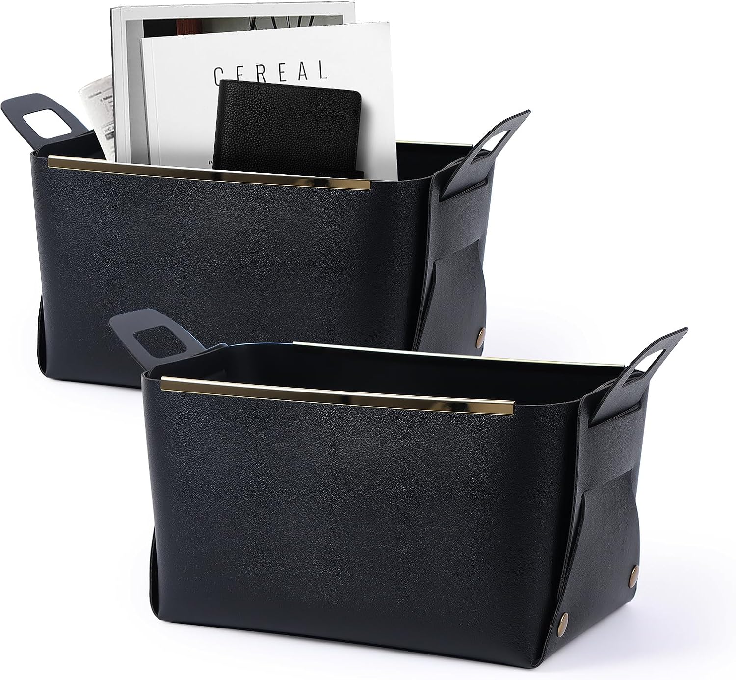 Amazon.com: Rionaty 2 Pack PU Leather Magazine Basket Holder, Foldable ...