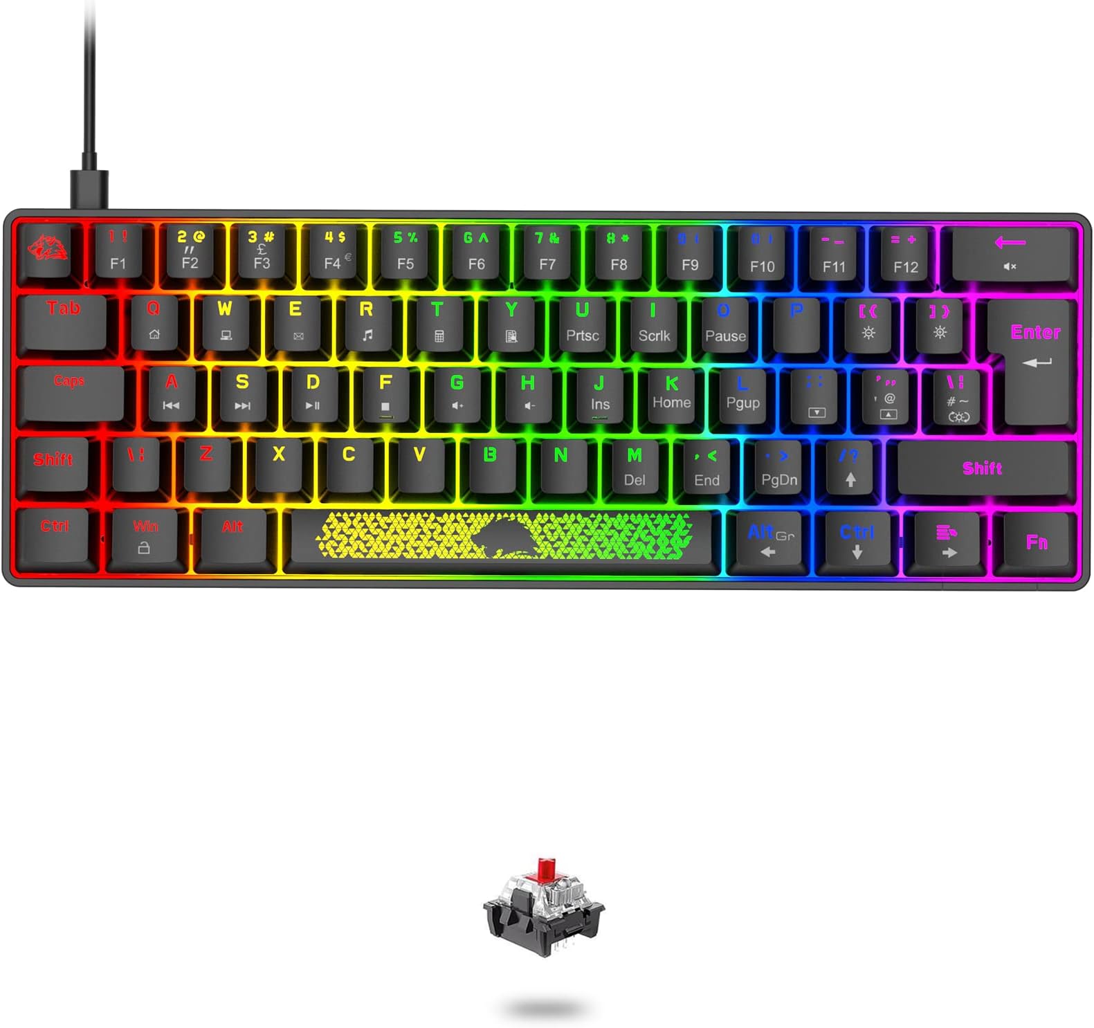 Rii Mechanical Gaming keyboard, RK908 60% Mechanical Keyboard(9 ...