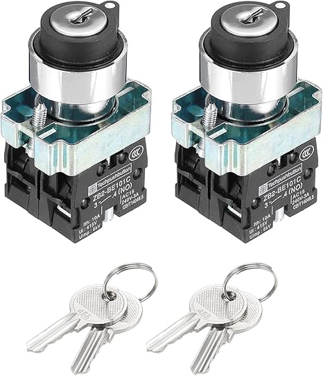 Amazon.com: uxcell 2Pcs 22mm 3 Positions Key Locking Push Button Switch ...