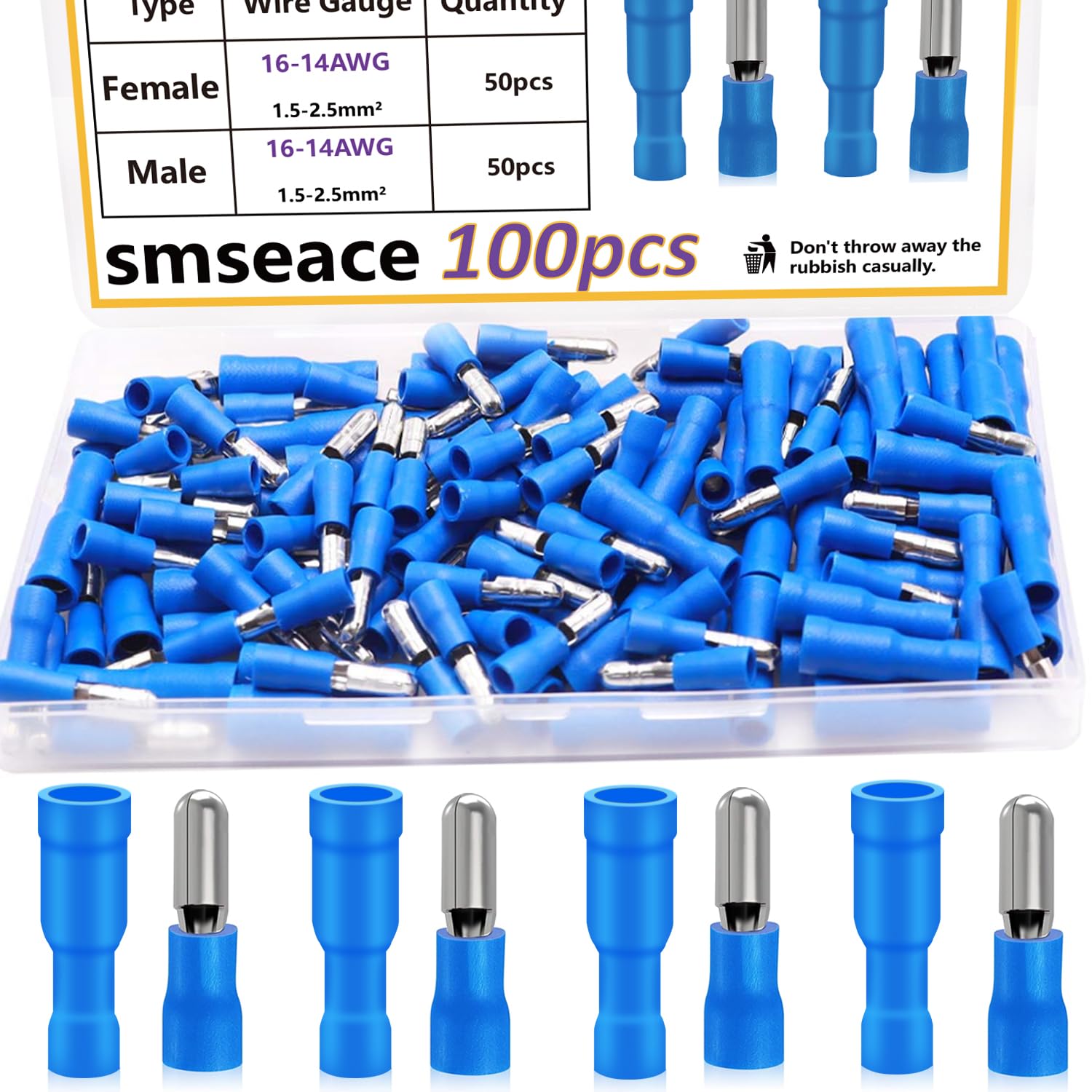 Snapklik.com : Smseace 100pcs Bullet Wire Connectors 16-14AWG Insulated ...