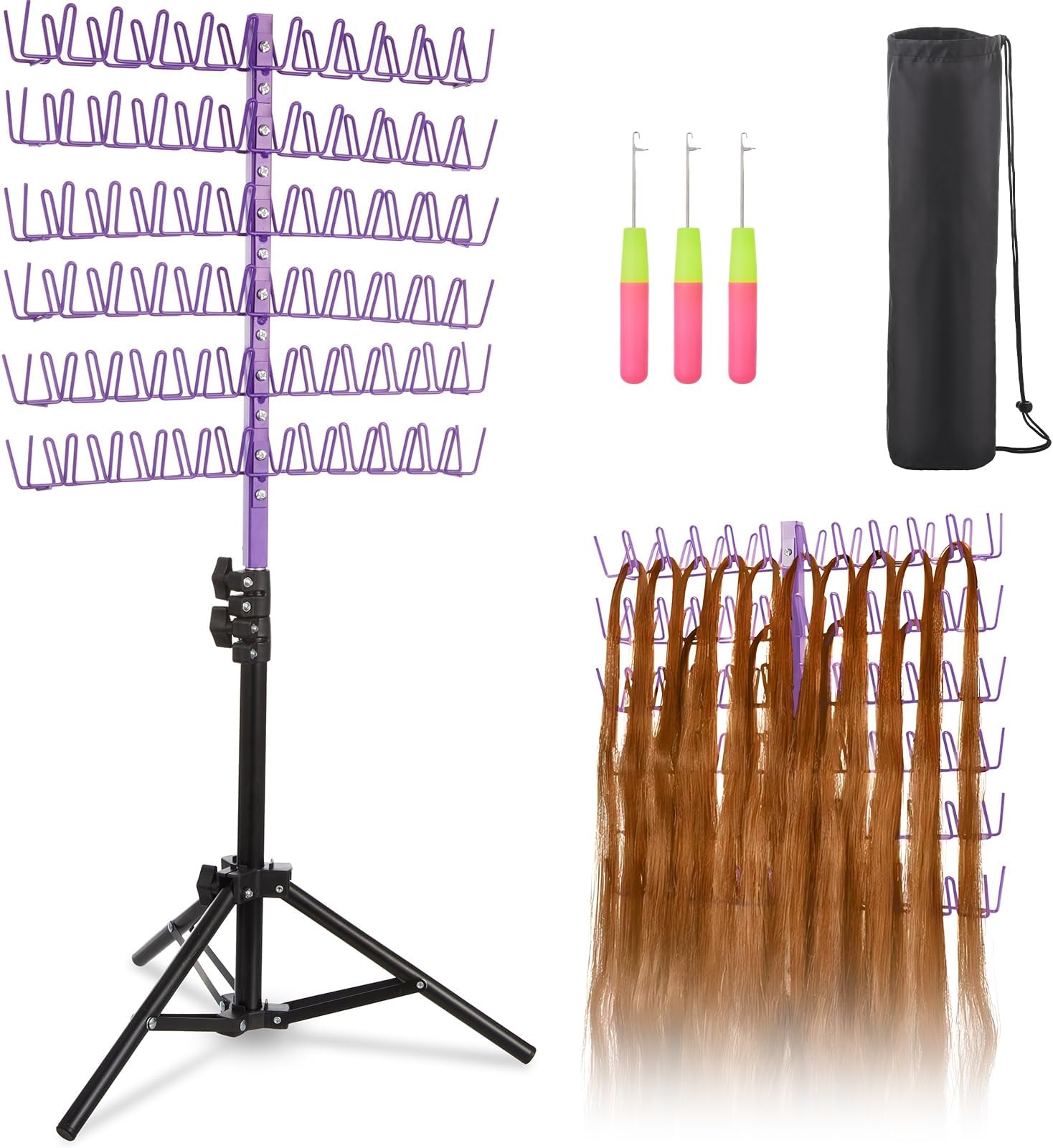 Amazon.com : Yumkfoi Adjustable Braiding Hair Rack with 160 Pegs, 2 ...
