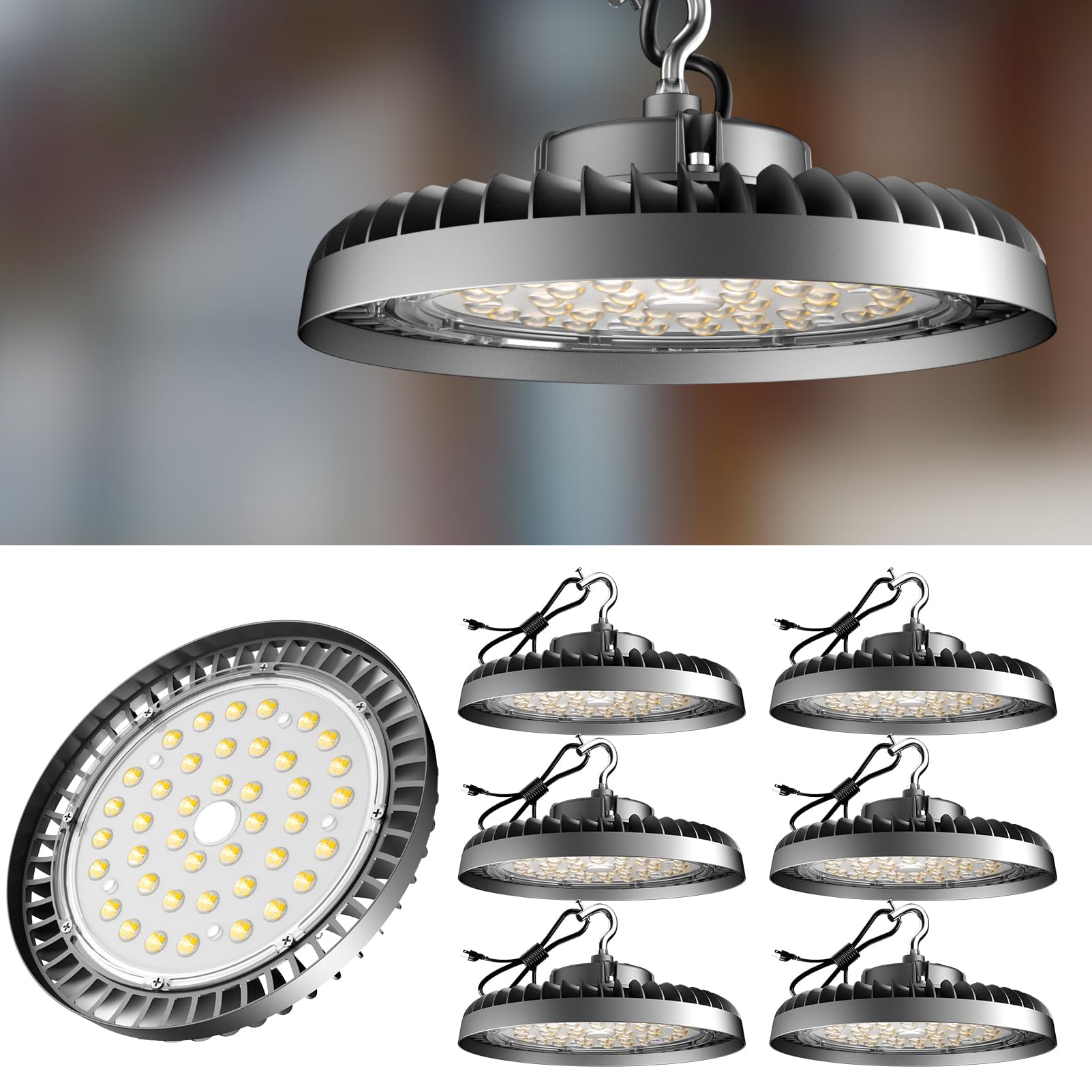 Lightdot 6Pack LED High Bay Light 300W（340x1W LED） 45000lm (Eqv.1200W ...