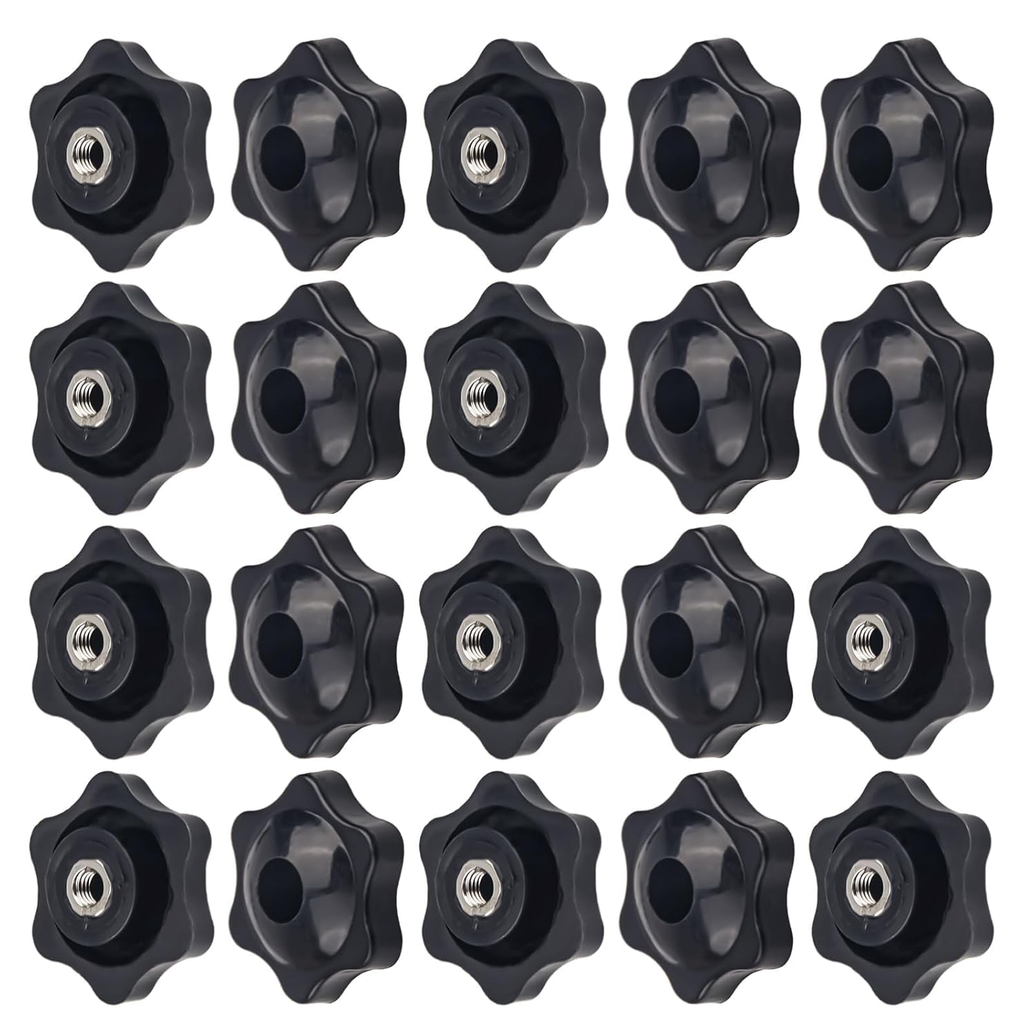 20PCS 1/4"-20 Knob Black, Screw-On Type Star Through Hole Knob，6-Star Shape Hand Tighten ...