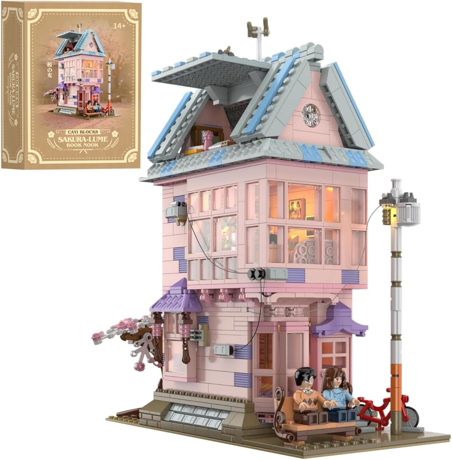 Amazon.com: Japanese Pink House Lighting Building Block Sets, 1432 PCS ...